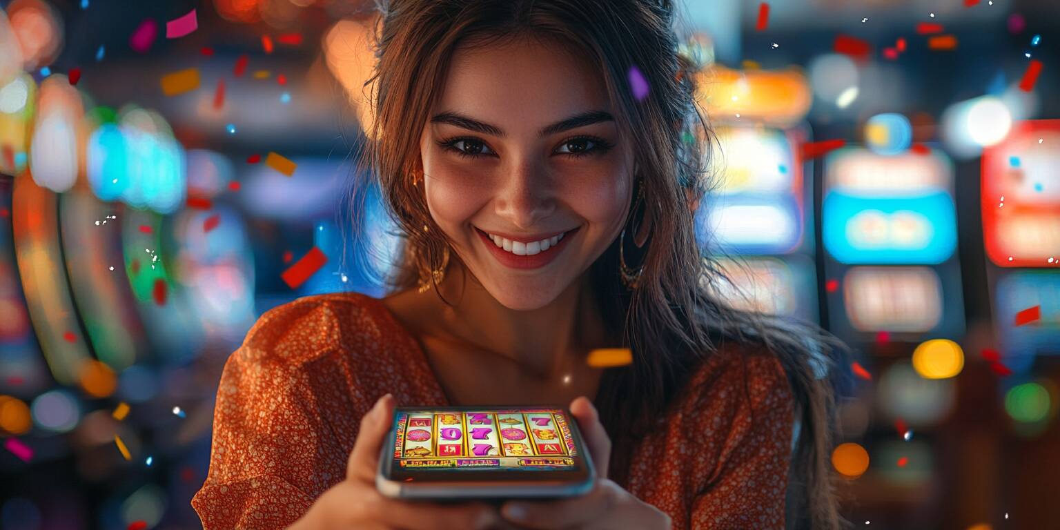 Bangladeshi woman celebrating a slot win with confetti